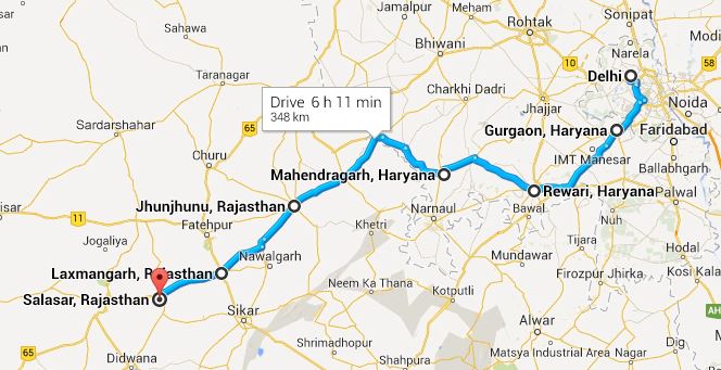 Salsar Balaji Routes From Delhi, Gurgaon & Agra